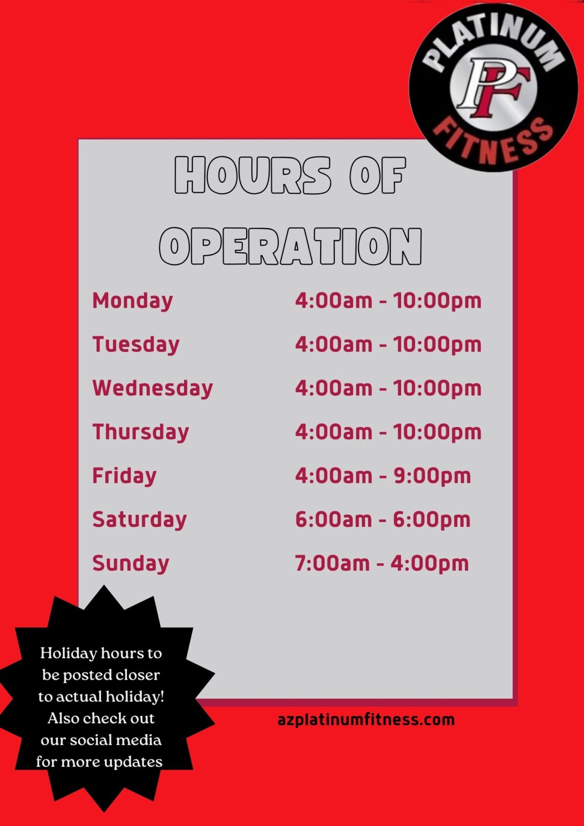 Our Facility & Hours - Platinum Fitness